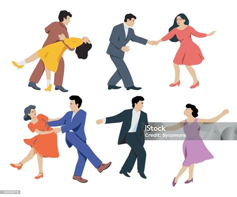 춤추는 남자와 여자의 집합 스윙 댄스에 대한 스톡 벡터 아트 및 기타 이미지 스윙 댄스 개체 그룹 경쟁 Istock