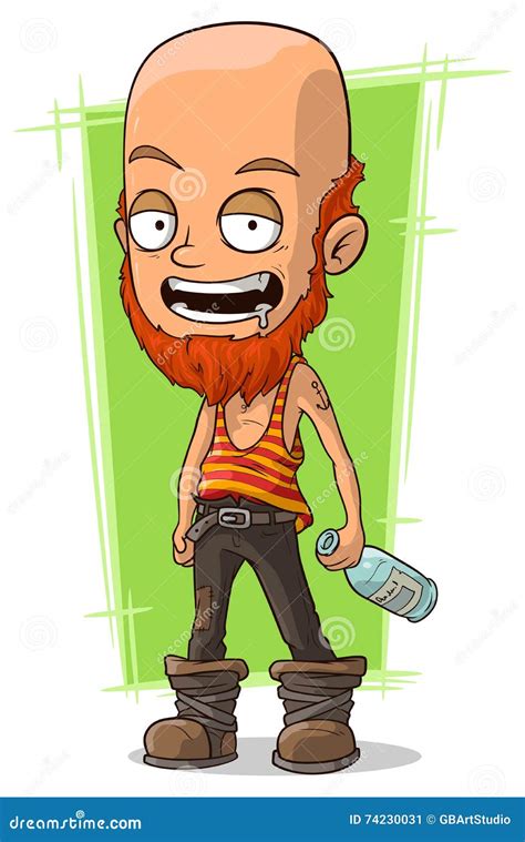 Cartoon Bald Man With Beard And Bottle Stock Vector Illustration Of