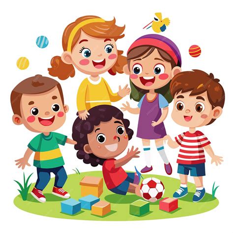 Un Grupo Feliz Y Diverso De Niños Jugando Juntos En El Parque Vector