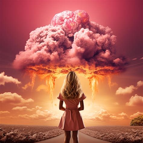 Premium Ai Image Barbie Woman Watching Nuclear Explosion