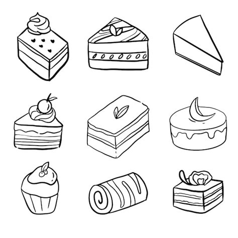 Premium Vector Hand Drawn Mini Cakes Doodle Line Art Big Set Collection