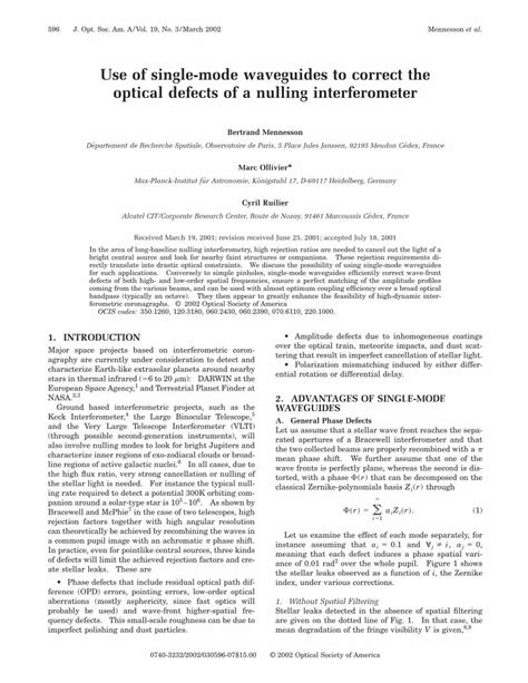 Pdf Use Of Single Mode Waveguides To Correct The Optical Defects Of A