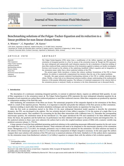 Pdf Benchmarking Solutions Of The Folgar Tucker Equation And Its