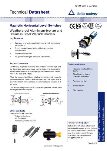 Magnetic Horizontal Level Switches Delta Mobrey Pdf Catalogs
