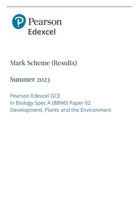 Pearson Edexel A Level Biology Spec A Paper 2 2023 Mark Scheme 8bno02