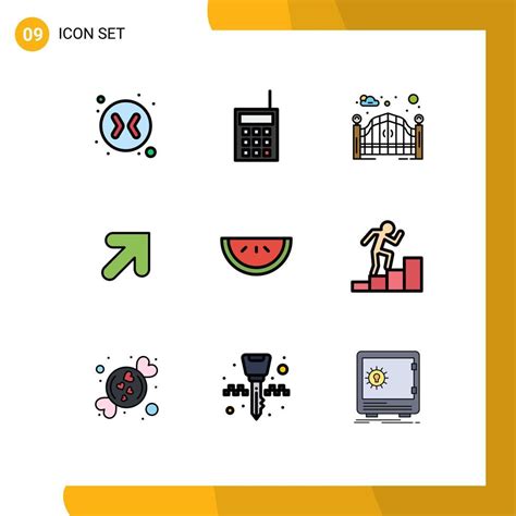 Mobile Interface Filledline Flat Color Set Of 9 Pictograms Of Watermelon Food Garden Right Arrow