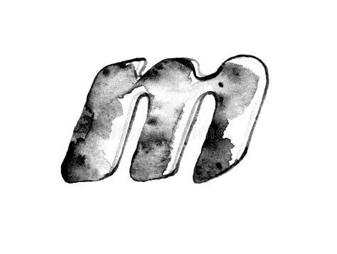 Black And White Watercolor Lowercase Letter M With Fluid Shapes And