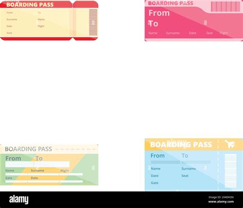 Boarding Pass Icons Set Cartoon Vector Airline Ticket For Traveling By