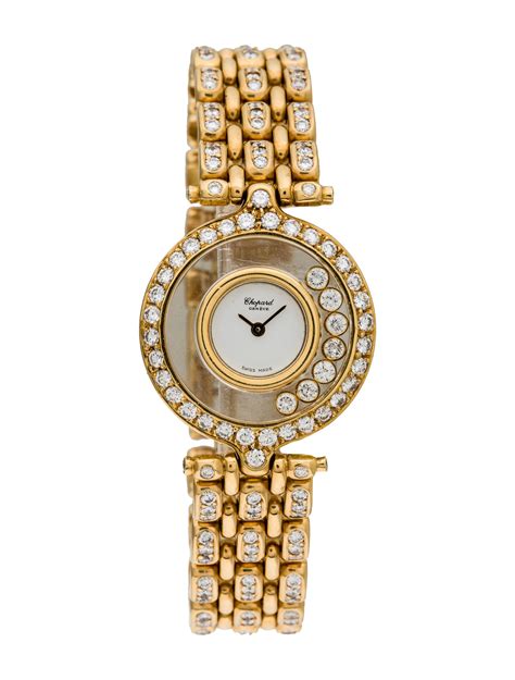 Ladies 18k Yellow Gold 26mm Chopard Happy Diamond Watch With Diamond