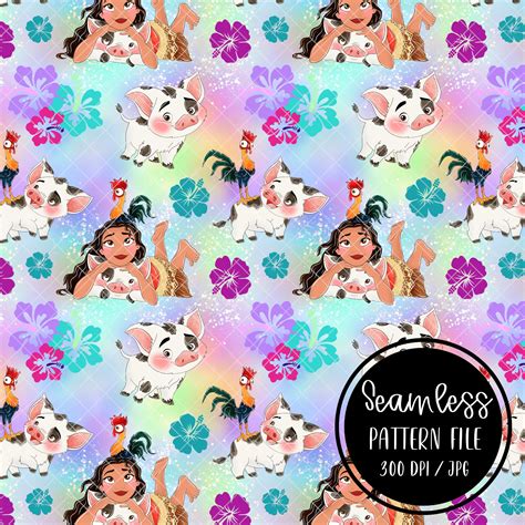 Princess Moana Seamless Pattern Digital Paper Background Download Free Commercial Use  Etsy