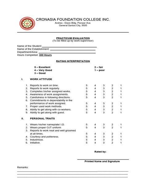 Practicum Evaluation Pdf Career And Growth