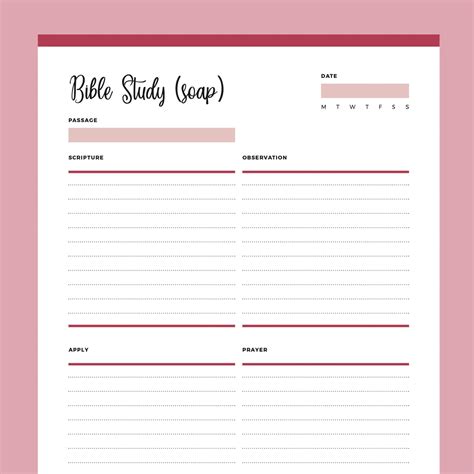 Printable Soap Bible Study Template Instant Download Pdf Plan Print