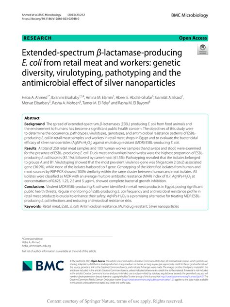 Pdf Extended Spectrum β Lactamase Producing E Coli From Retail Meat