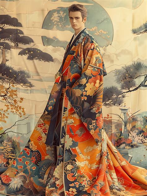 Premium Photo Photo Of Tall Male Model With Traditional Kimono Robes