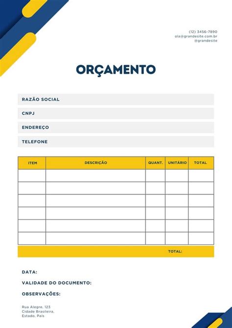 Modelos De Orçamento Customizáveis E Grátis