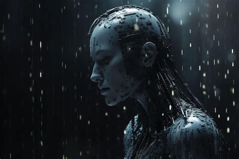 premium photo binary code raining down on a humanoid robot with 00033 03