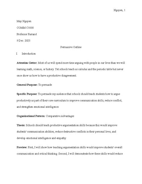 Persuasive Speech Outline Comm 101 Teaching Productive