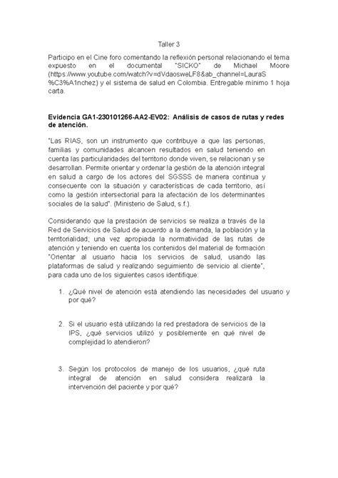 Taller 3 Análisis De Casos En Salud Y Rutas De Atención Rias Studocu