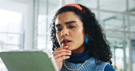 Design Problem Solving And Tablet With Business Woman In Office For