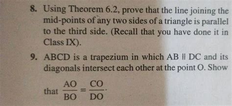 8 Using Theorem 62 Prove That The Line Joining The Mid Points Of Any T