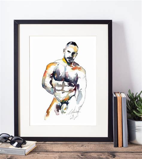 Gay Male Frontal Nude Male Art Erotica Watercolor Print Modern Lgbtq