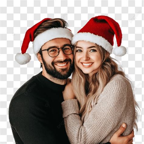크리스마스 모자를 쓴 귀여운 젊은 행복한 커플 메리 크리스마스 축하 투명한 Png 일러스트 및 이미지 에 대한 무료 다운로드 Pngtree