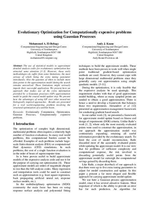 Pdf Evolutionary Optimization For Computationally Expensive Problems Using Gaussian Processes