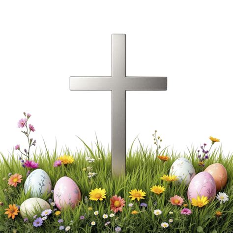 Easter Cross And Easter Eggs In The Grass 59914997 Png