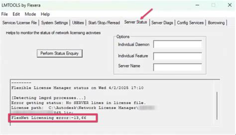 flexnet licensing error 13 66 when checking the server status in