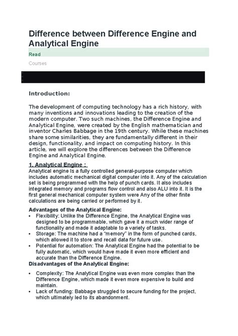Difference Between Difference Engine And Analytical Engine Difference