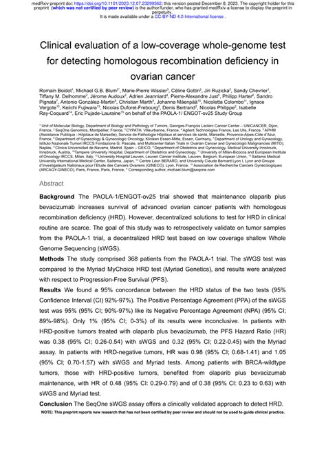 Pdf Clinical Evaluation Of A Low Coverage Whole Genome Test For