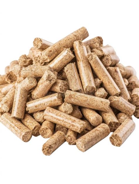 Cylindrical Light Brown Wood Pellets Isolated On White Background