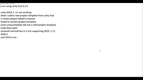 Failed To Resolve Project Template Unity