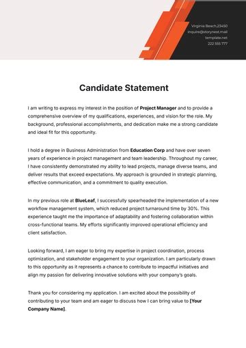 Free Candidate Statement Template To Edit Online