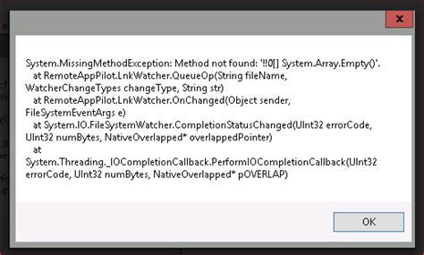 Error Message When Launching Play Server Systemmissingmethodexception