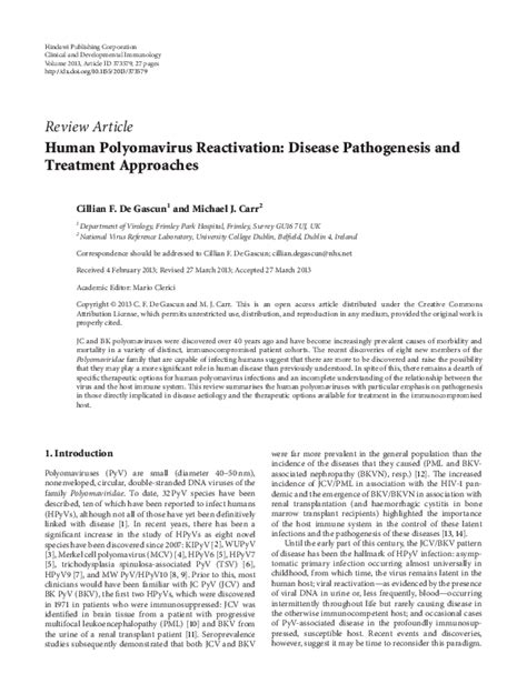 Pdf Human Polyomavirus Reactivation Disease Pathogenesis And Treatment Approaches