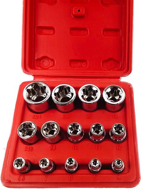 14pcs Female E Torx Star Socket Set 1 4 3 8 1 2 In Drive Female External Star Socket Set E4