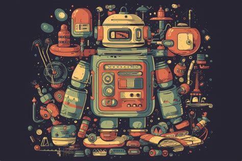 Premium Photo A Cartoon Of A Robot With Many Different Objects On It