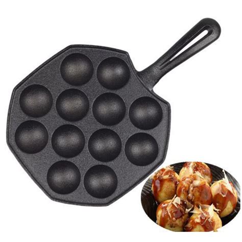 12 Molds Cast Iron Nonstick Takoyaki Maker Stovetop Grill Pan For