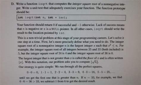 Solved D Write A Function Isqrt That Computes The Integer