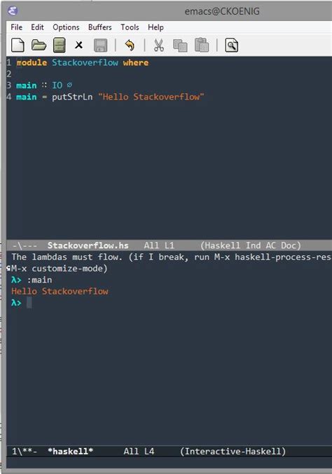 haskell repl in emacs stack overflow