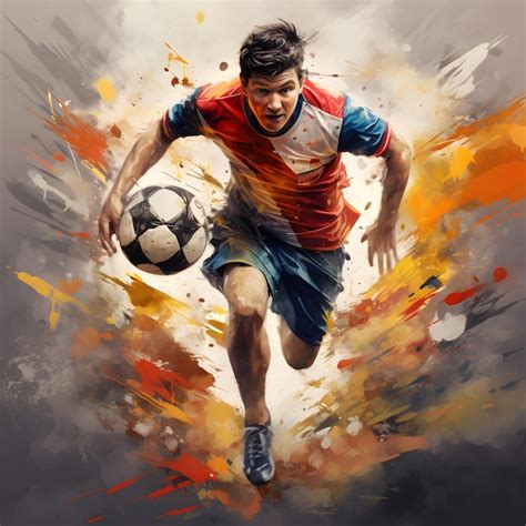 Football Player With Ball In Action Under Sky With Clouds Ai Generated