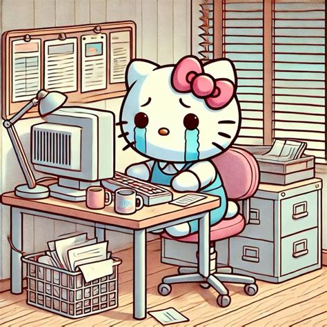 Hello Kitty Crying At Her Desk Hello Kitty Kitty Crying