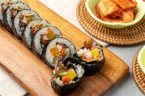 Premium Photo Korean Food Stirfried Pork Spicy Anchovy Gimbap Side