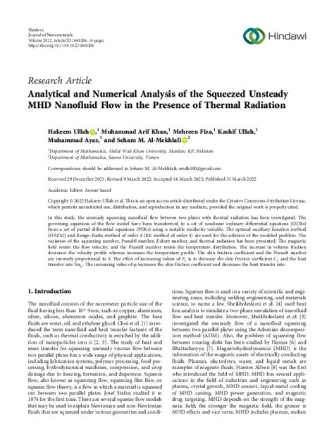 Pdf Analytical And Numerical Analysis Of The Squeezed Unsteady Mhd Nanofluid Flow In The
