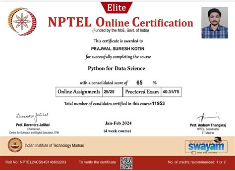 Python Datascience Nptel Iitmadras Learning Certificatio Prajwal Suresh Kotin