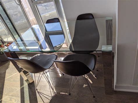 Structube Glass Dining Table And Set Of 4 Metal Eiffel Chairs Home