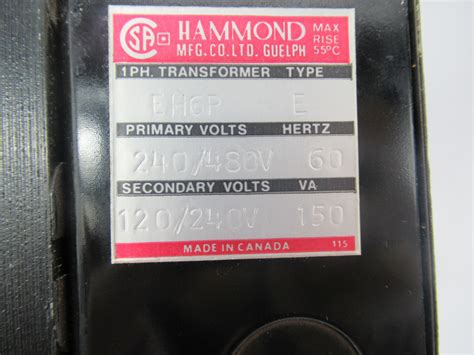 Hammond Eh6p Type E Transformer 150va Pri 240 480v 60hz Sec 120 240v