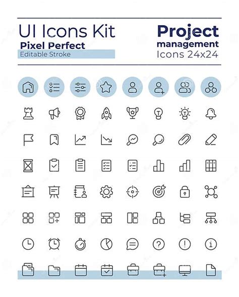 Project Management Pixel Perfect Linear Ui Icons Kit Stock Vector