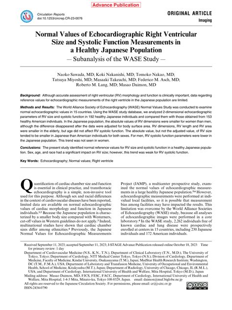 Pdf Normal Values Of Echocardiographic Right Ventricular Size And